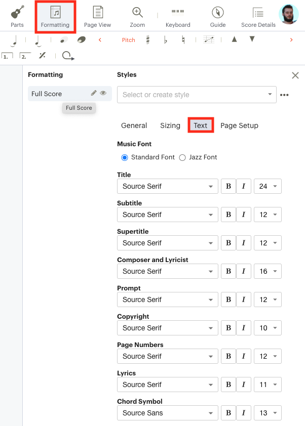Changing Fonts And Text Size In Noteflight Noteflight Support